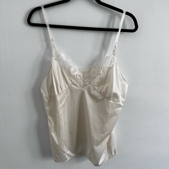 Tops | Vintage Cream Satin Lace Tank | Poshmark